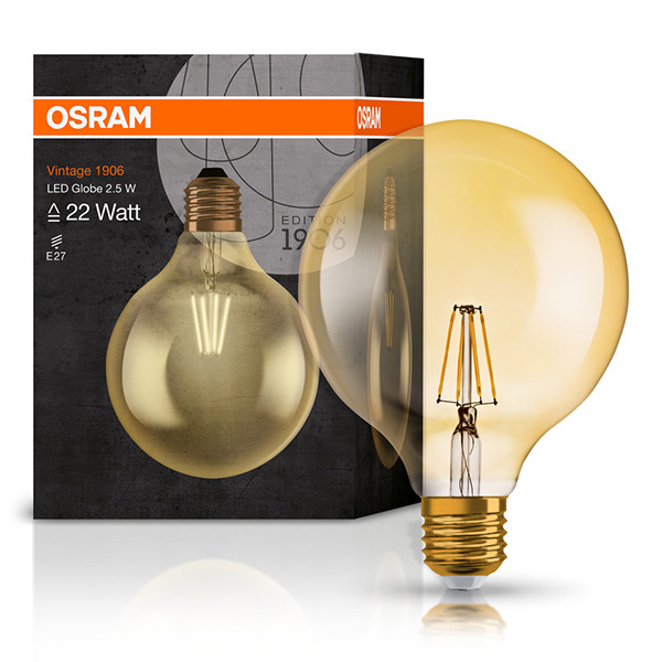 Osram LED lamp E27 | Globe G124 | Vintage 1906 | Filament | Goud | 2400K 2.5W (22W) Osram 123led.nl